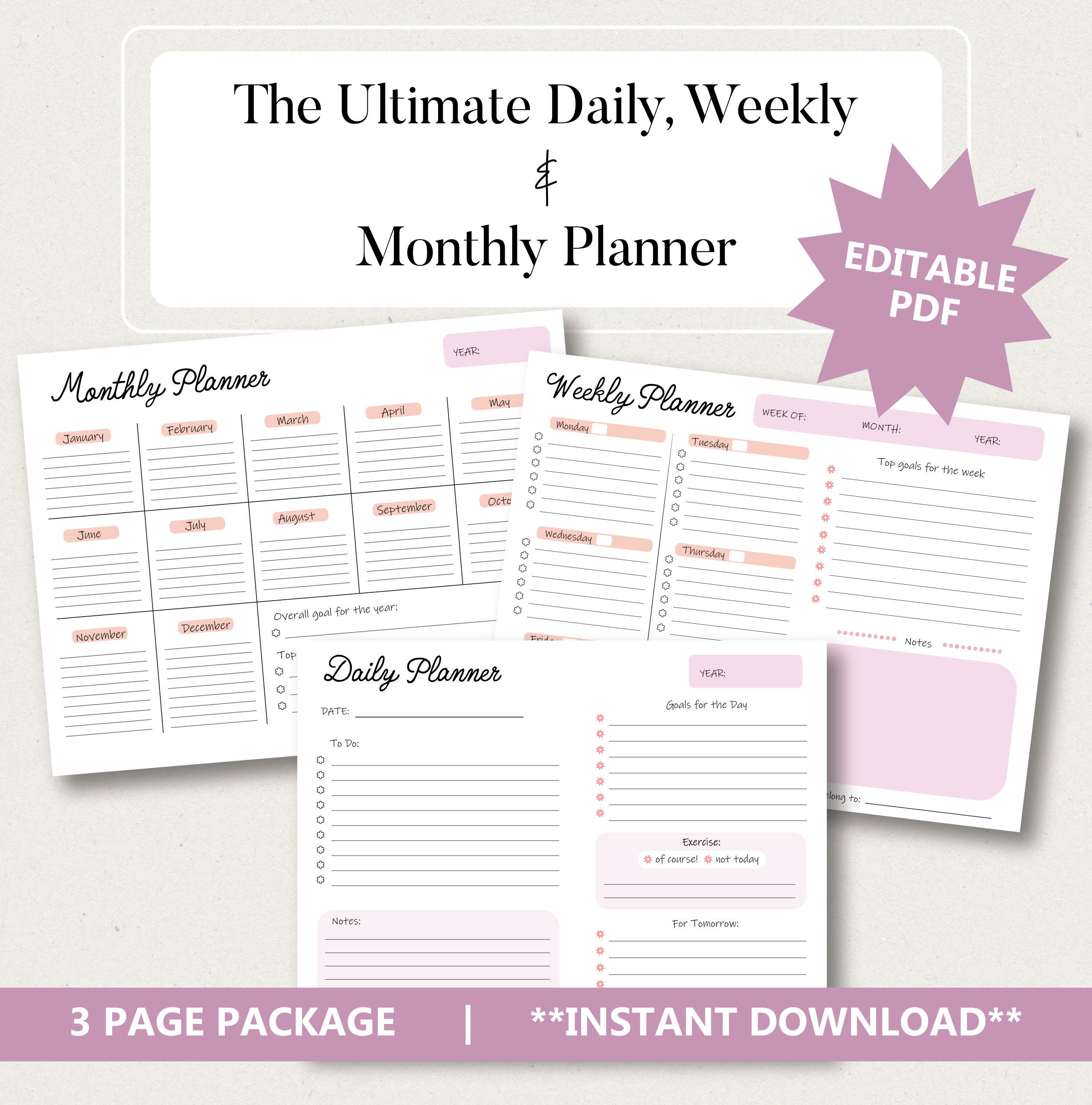 Daily Planner Printable Monthly Planner Weekly Planner Template Daily ...