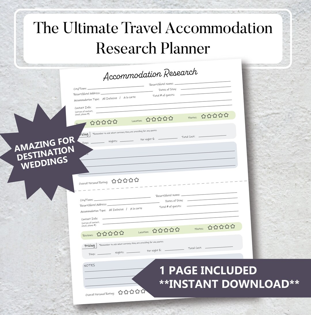 Resort Research Planner Destination Wedding Hotel Planner Printable ...