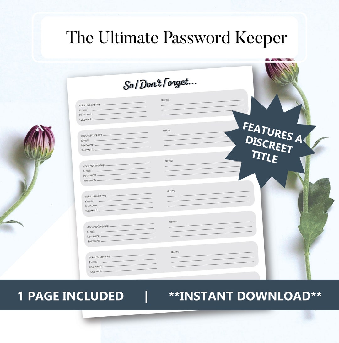 Printable Password Keeper for Family Password Organizer Digital ...