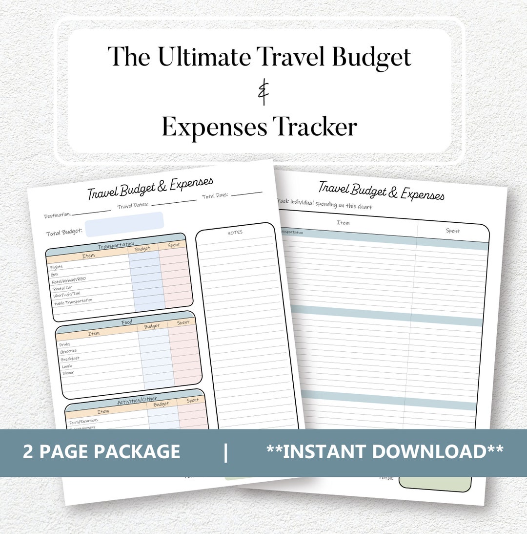 Vacation Budget Planner Printable Travel Financial Tracker Travel ...