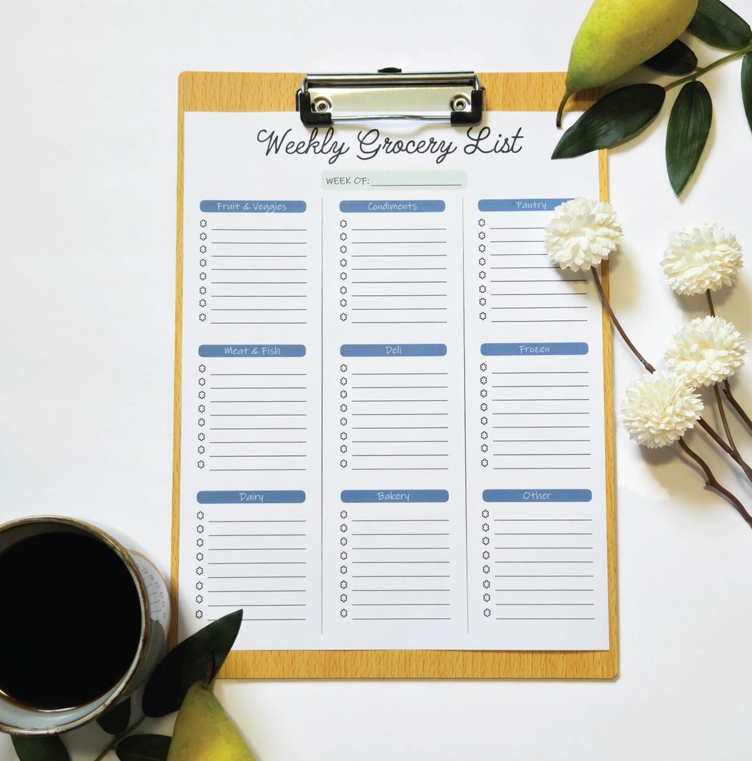 Grocery Shopping List Printable Weekly Shopping Checklist Template for ...