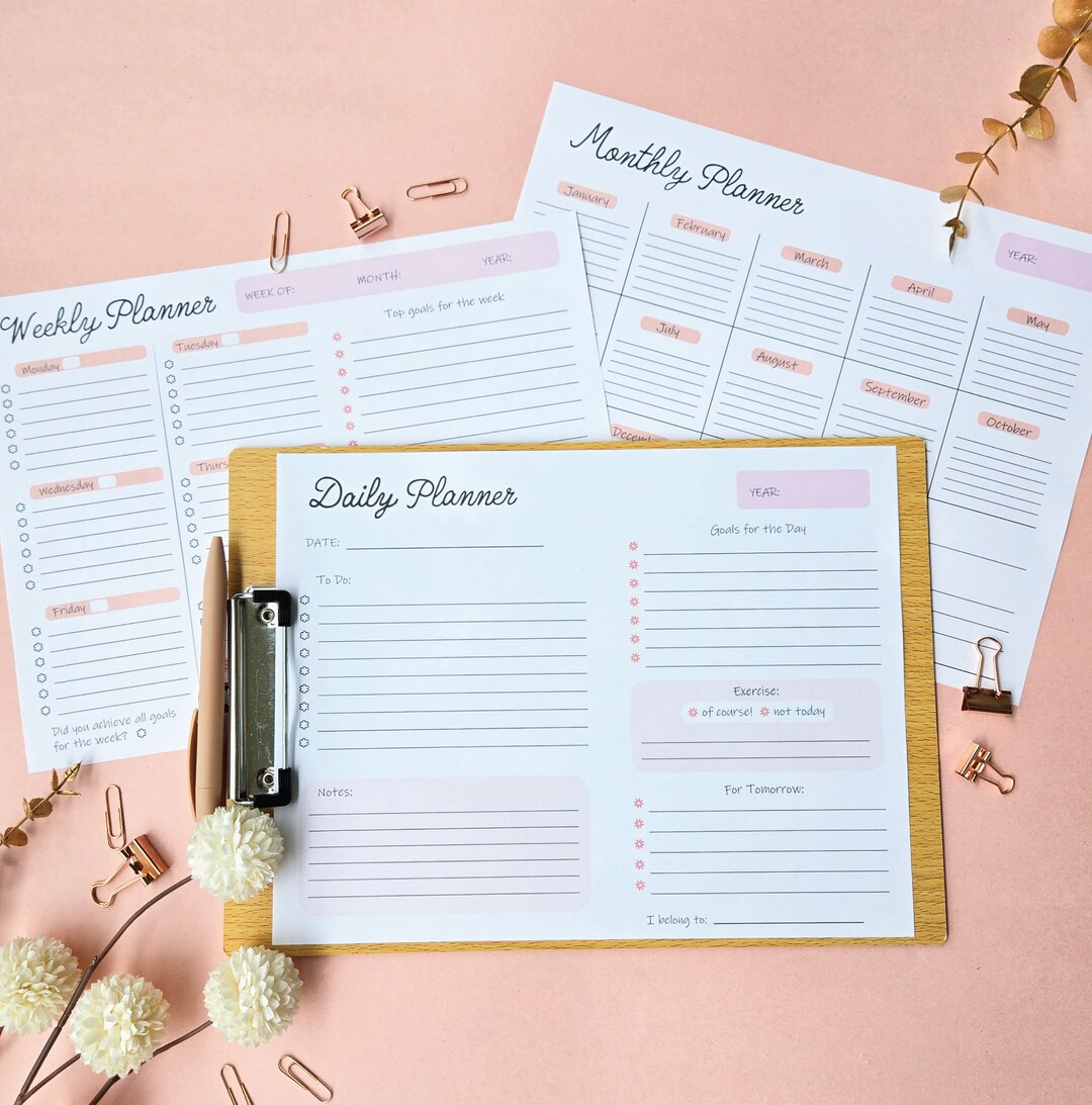 Daily Weekly Monthly Planner Printable for Home Daily Planner Printable ...