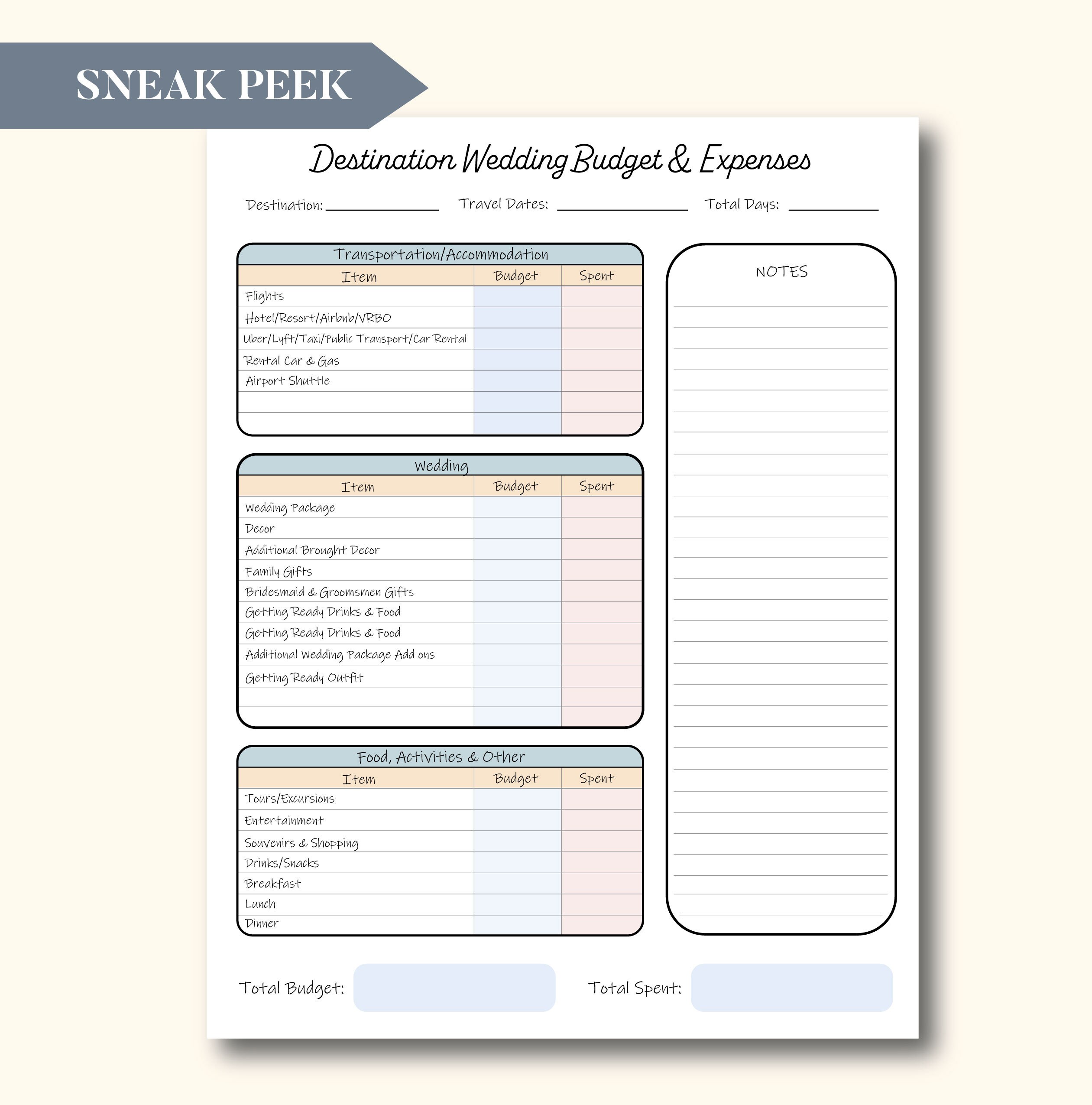 Destination Wedding Expense Tracker Printable Destination Wedding ...