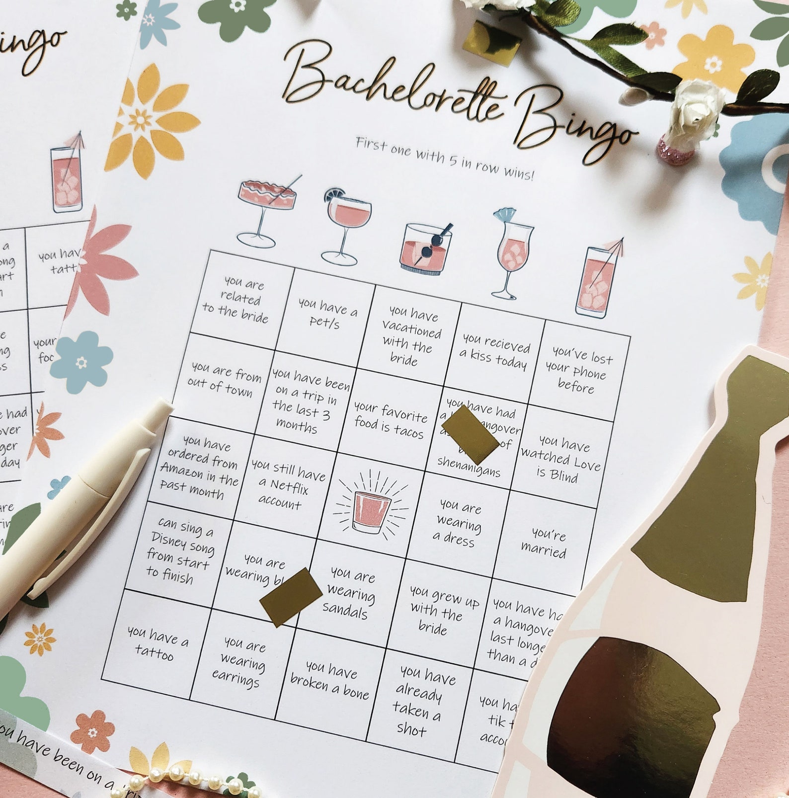 Bachelorette Bingo Game Floral Hen Bingo Game Clean Bridal Shower ...
