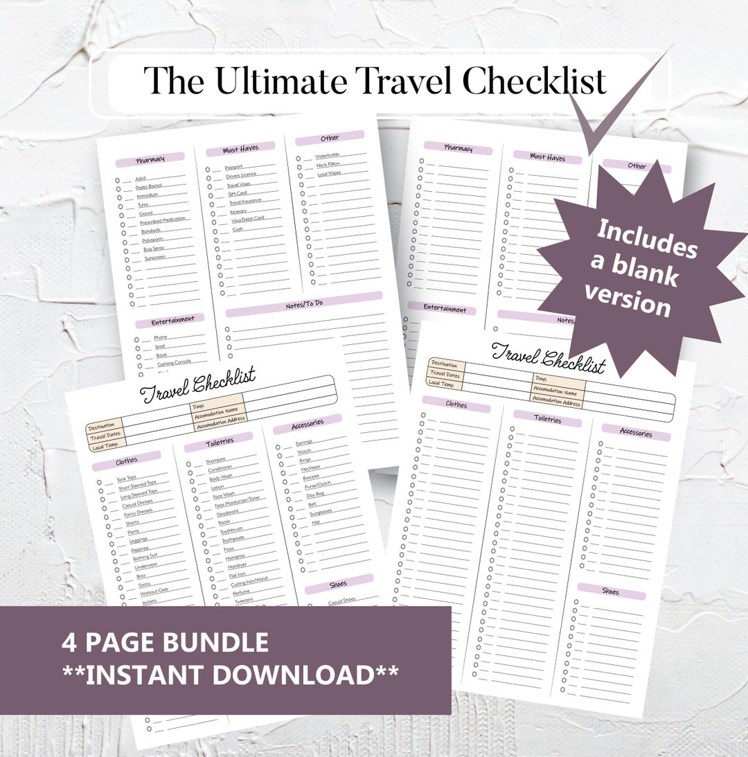Travel Packing List Printable Vacation Packing Checklist Digital ...