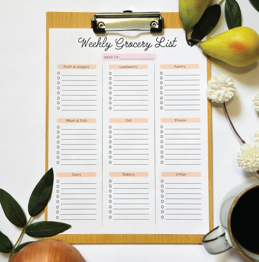 Grocery List Printable for Family Weekly Shopping List Template Weekly ...