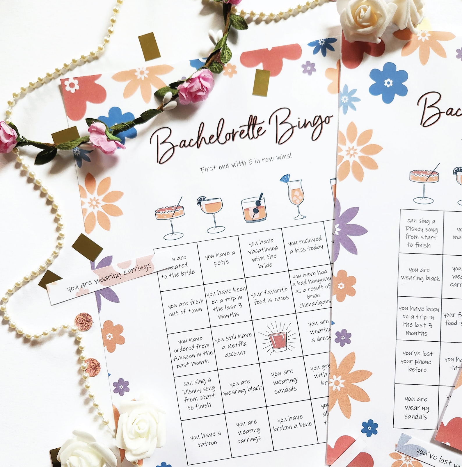 Hen Party Bingo Clean Bridal Shower Bingo Floral Bachelorette Party ...