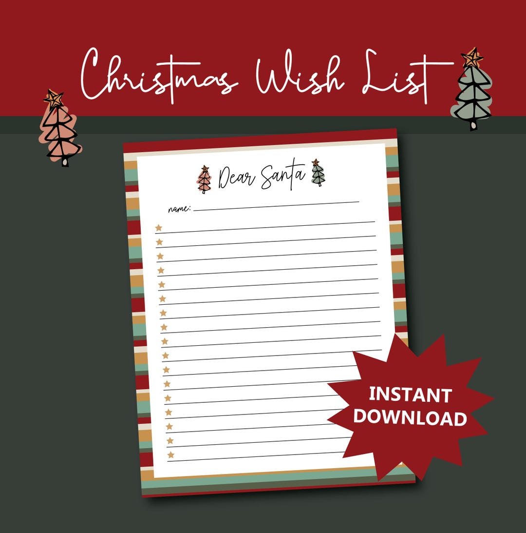 Christmas Wish List Printable Gift List Christmas Digital Download ...