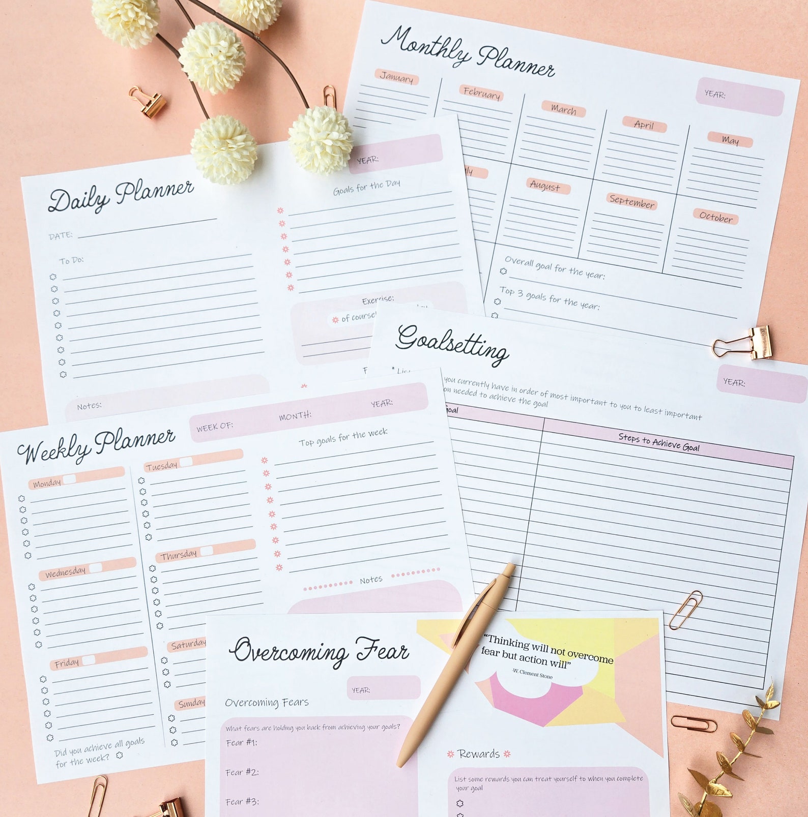 Goal Planner Package for Self Care Printable Templates Daily Planner ...