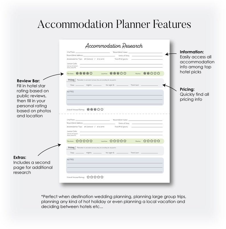 Resort Research Planner Destination Wedding Hotel Planner Printable ...