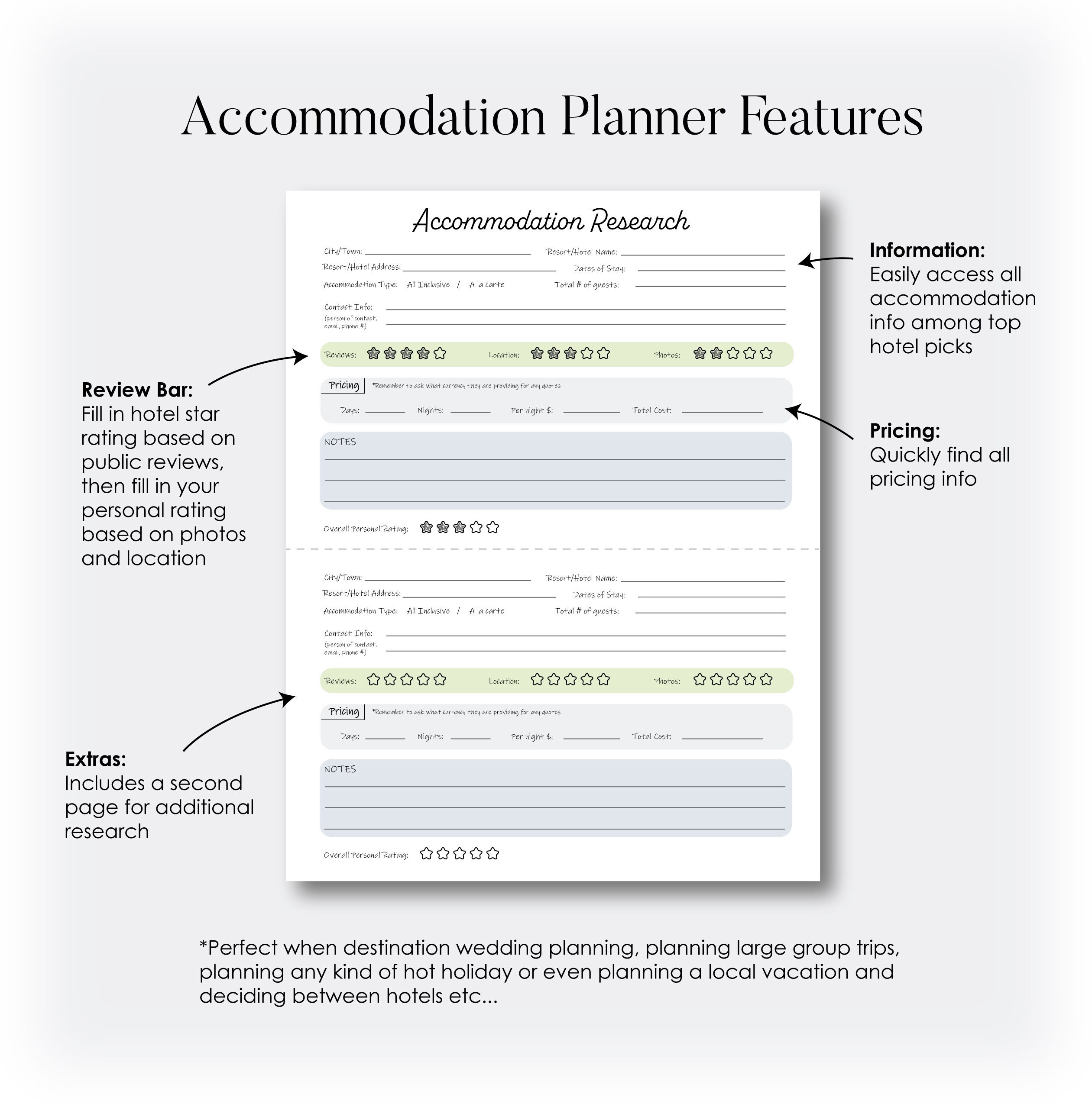 Resort Research Planner Destination Wedding Hotel Planner Printable ...