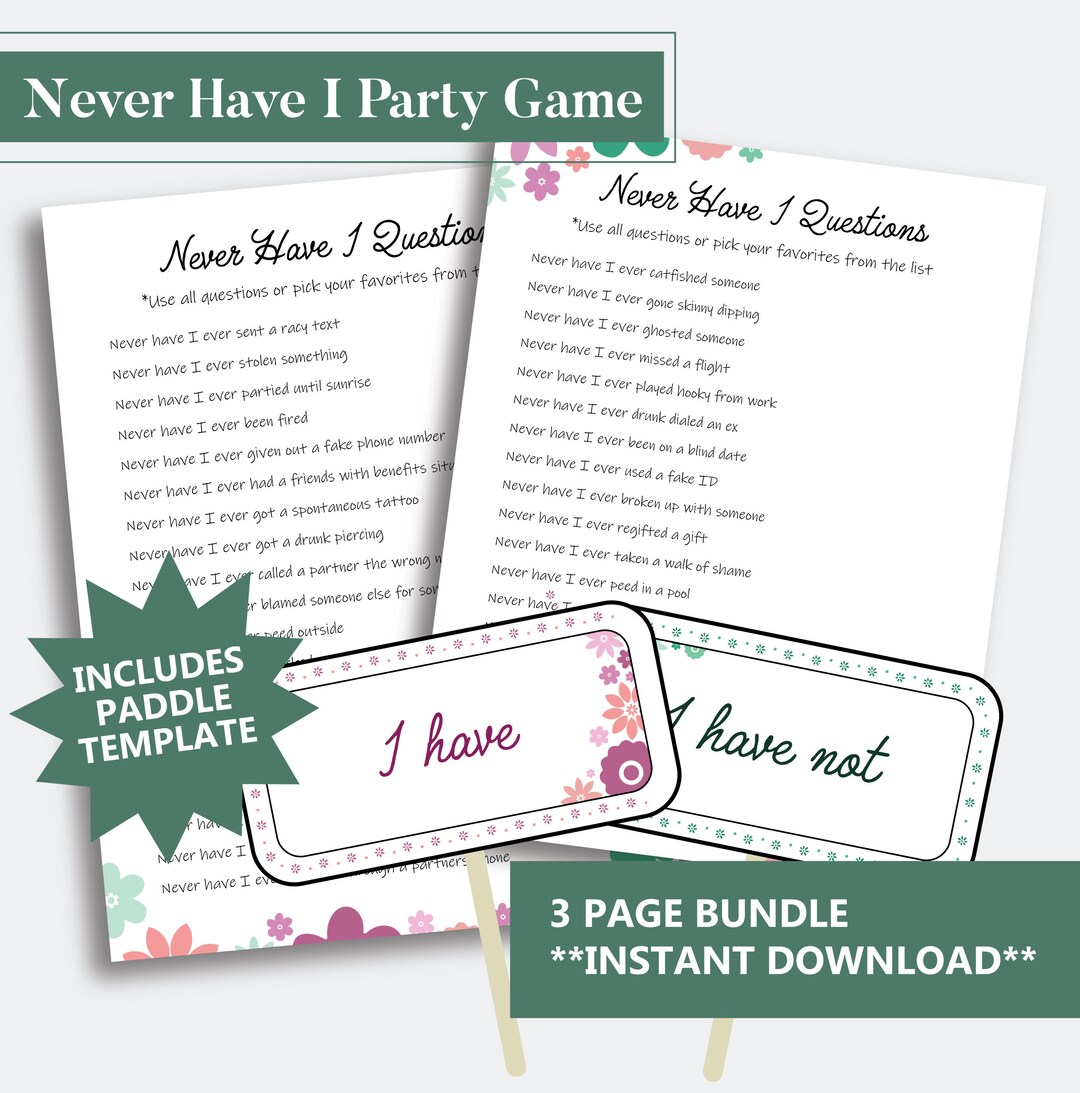 Never Have I Ever Party Game Printable Bachelorette Party Activity Hen ...