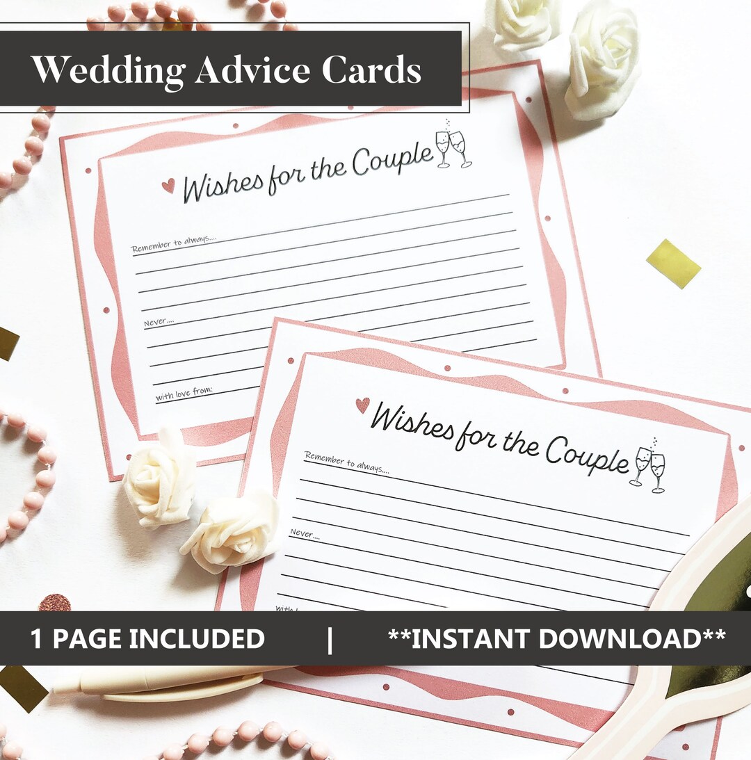 Wedding Advice Cards Printable Wedding Wish Cards for Couple Advice ...