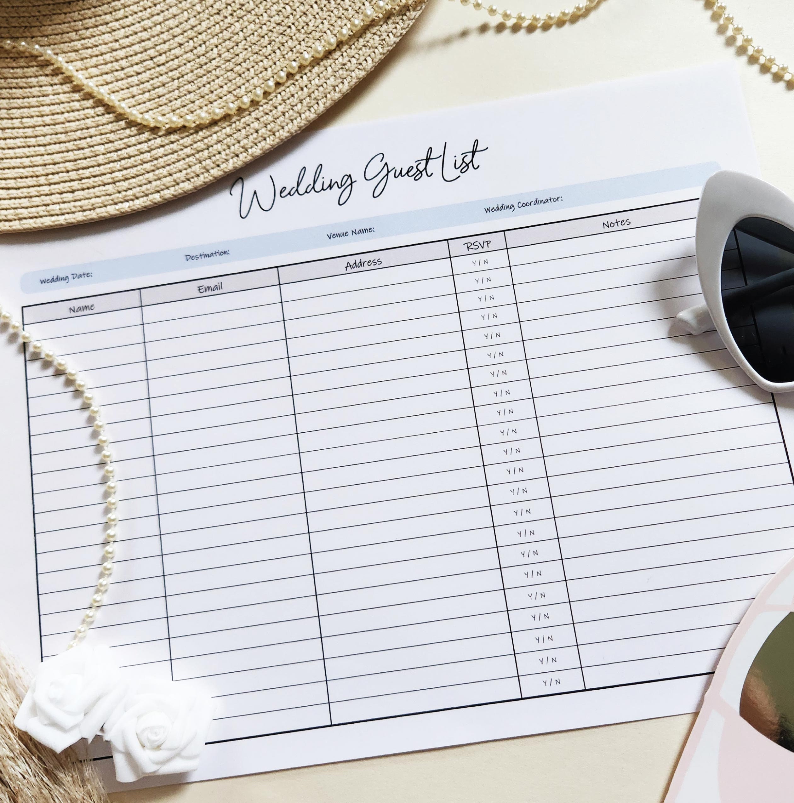 Printable Destination Wedding Guest List Tracker Digital Destination ...