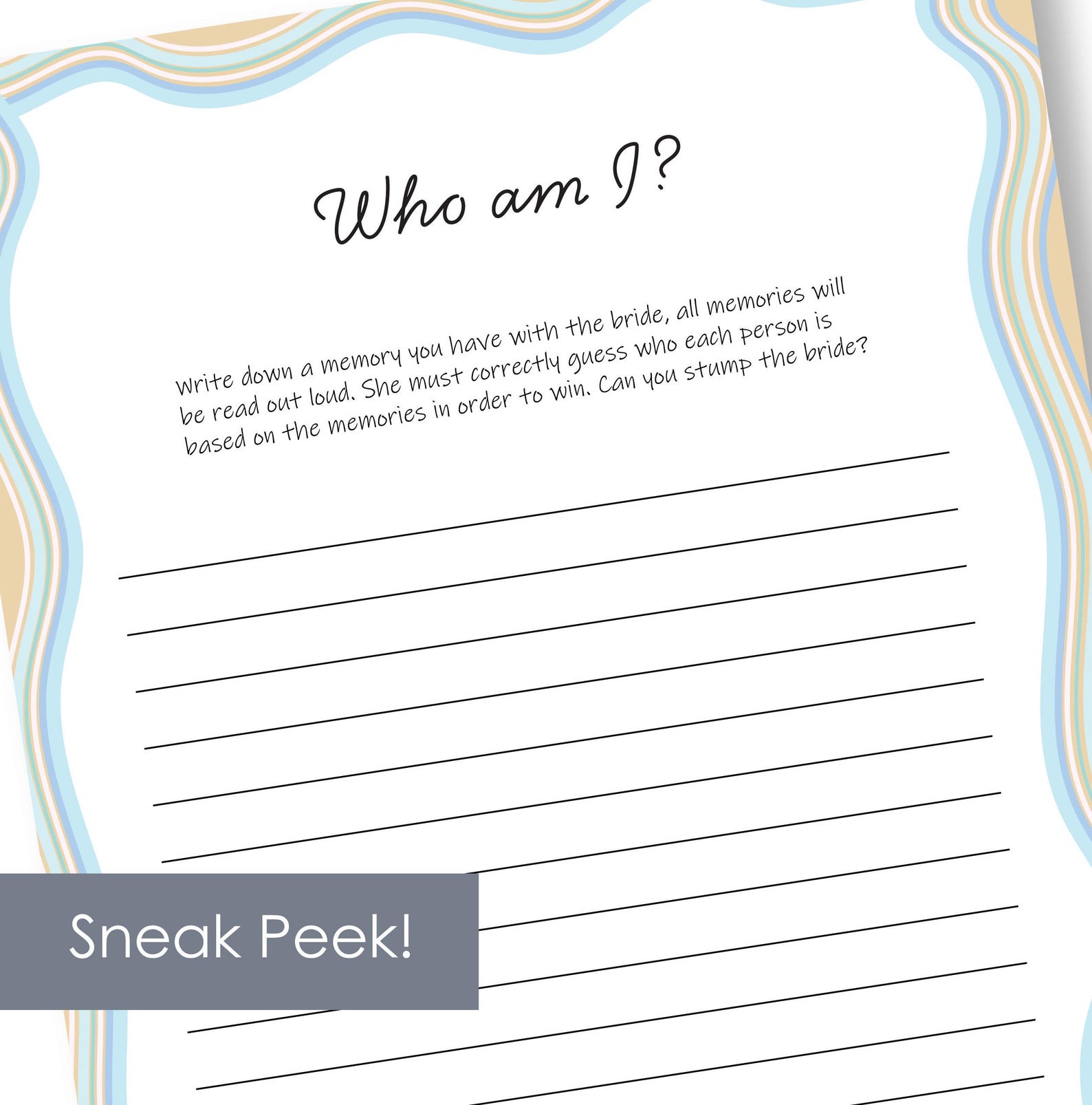 Bridal Shower Keepsake Activity Bachelorette Party Game Printable ...