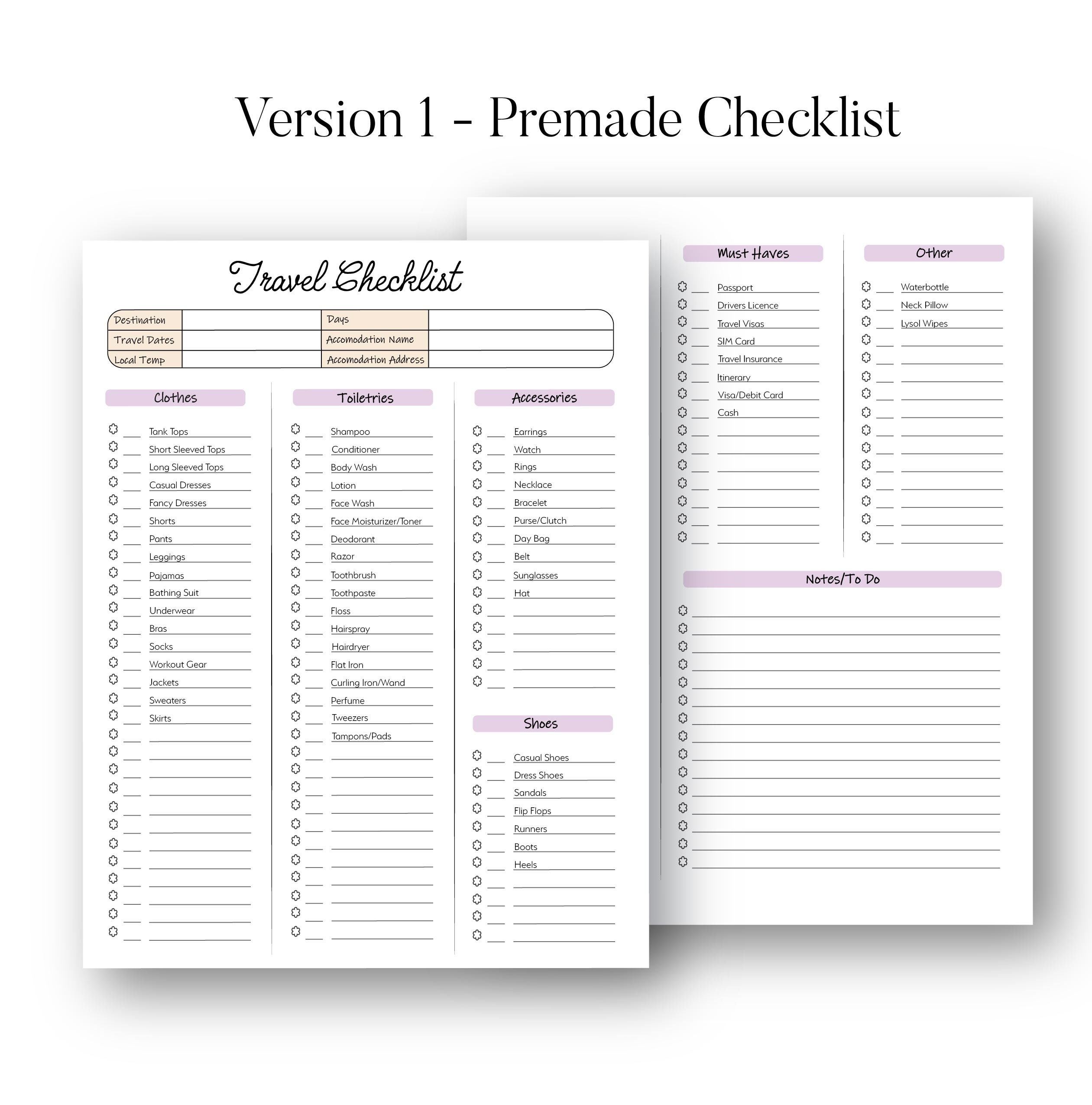 Travel Packing List Printable Vacation Packing Checklist Digital ...