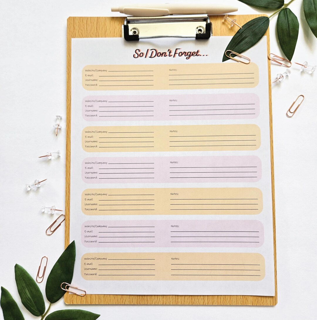 Password Keeper Printable Password Tracker for Online Accounts Password ...