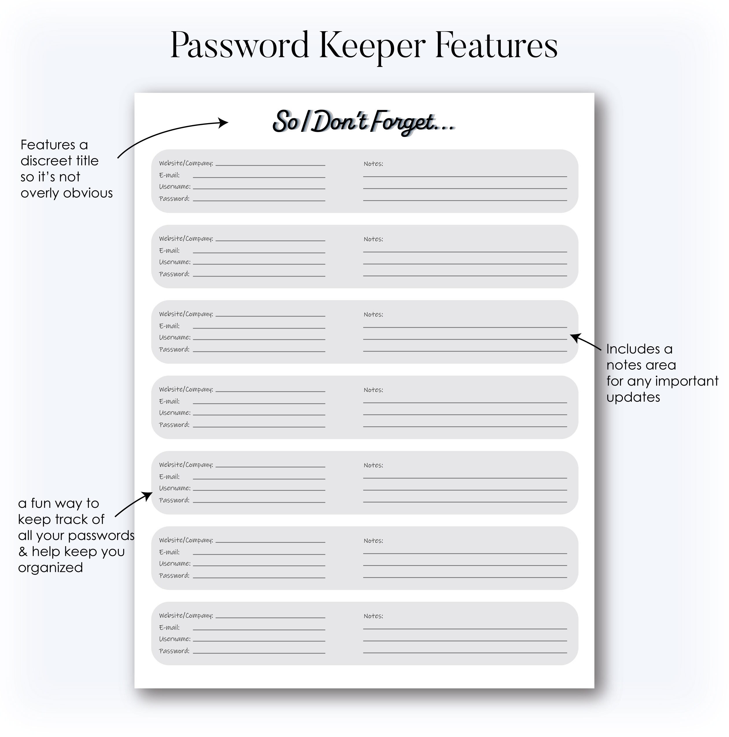 Printable Password Keeper for Family Password Organizer Digital ...