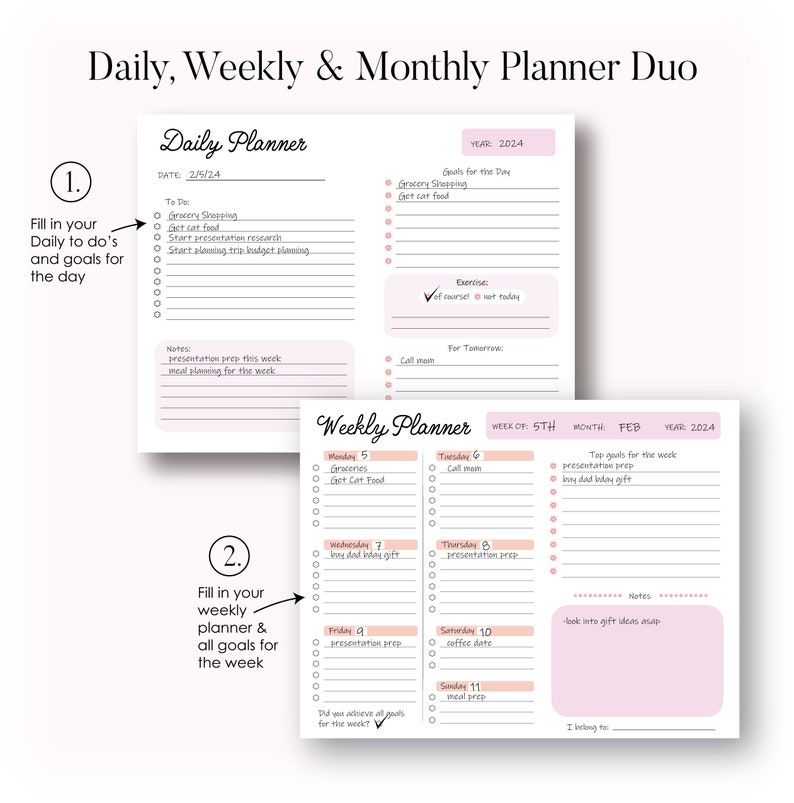 Daily Planner Printable Monthly Planner Weekly Planner Template Daily ...