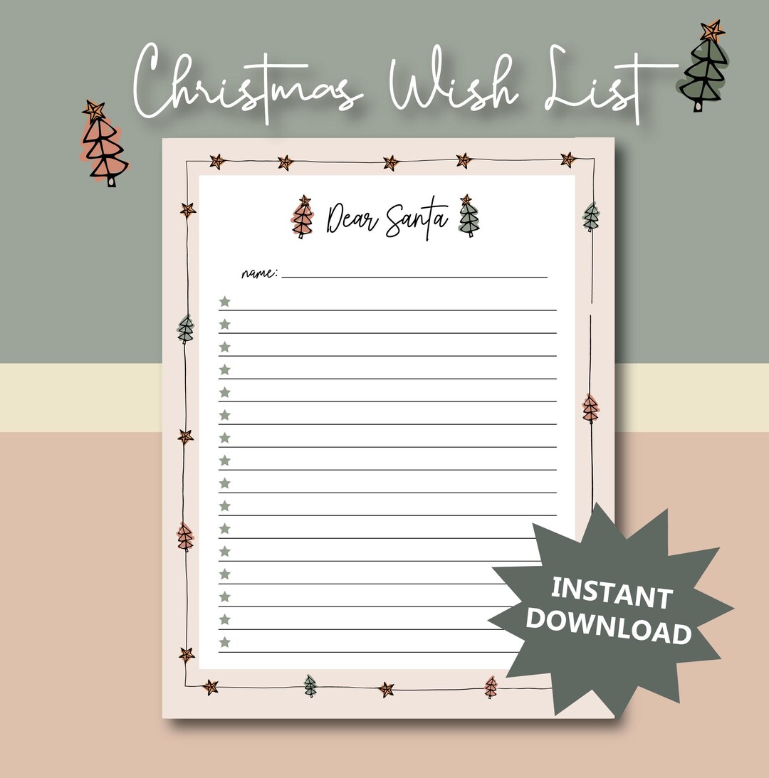 Dear Santa Wish List Printable Adult Christmas Gift List Teens Xmas ...