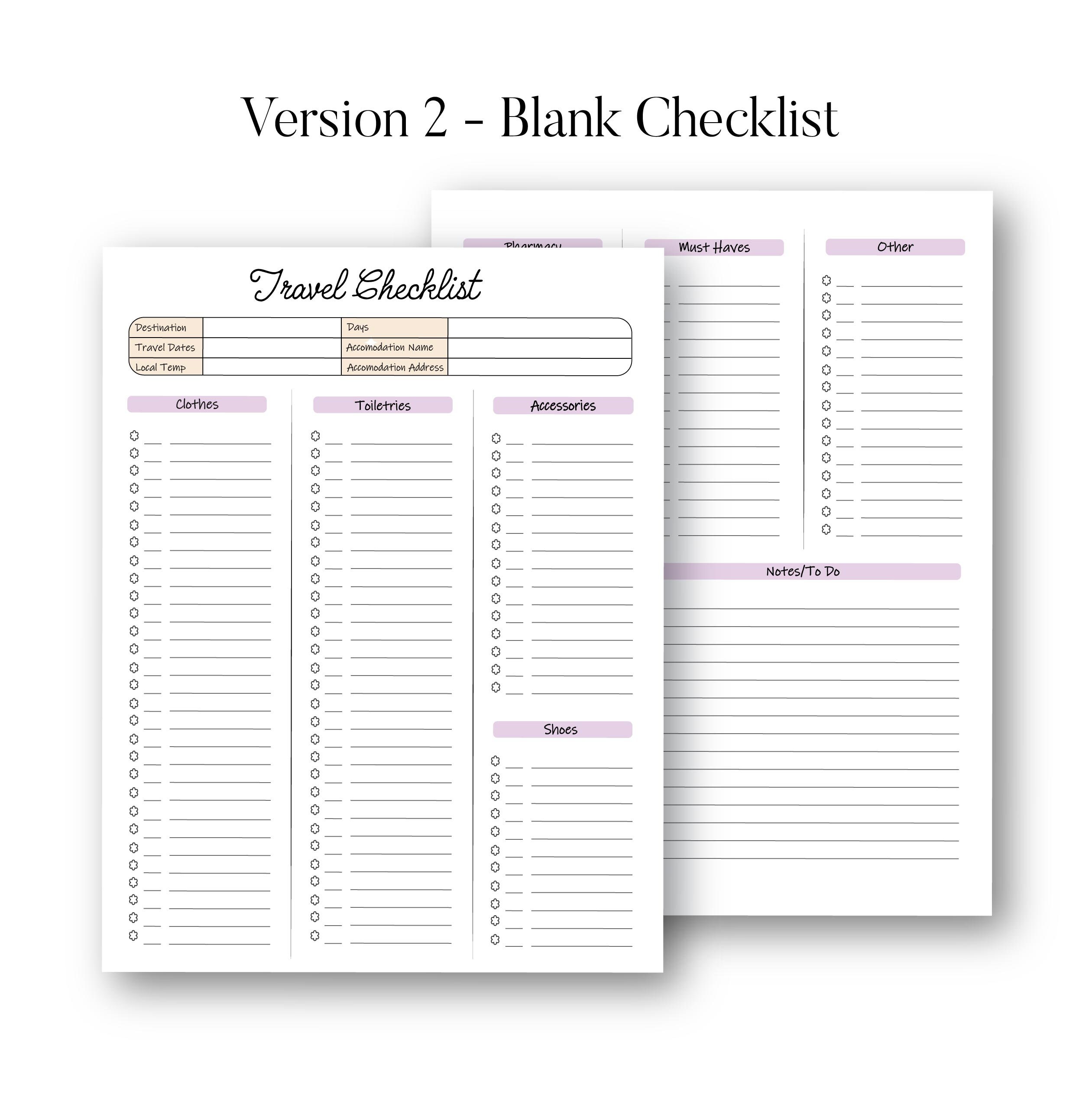 Travel Packing List Printable Vacation Packing Checklist Digital ...