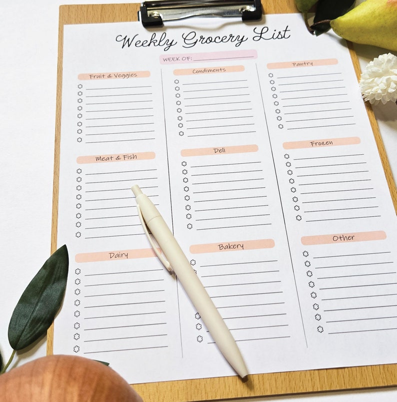 Grocery List Printable for Family Weekly Shopping List Template Weekly ...