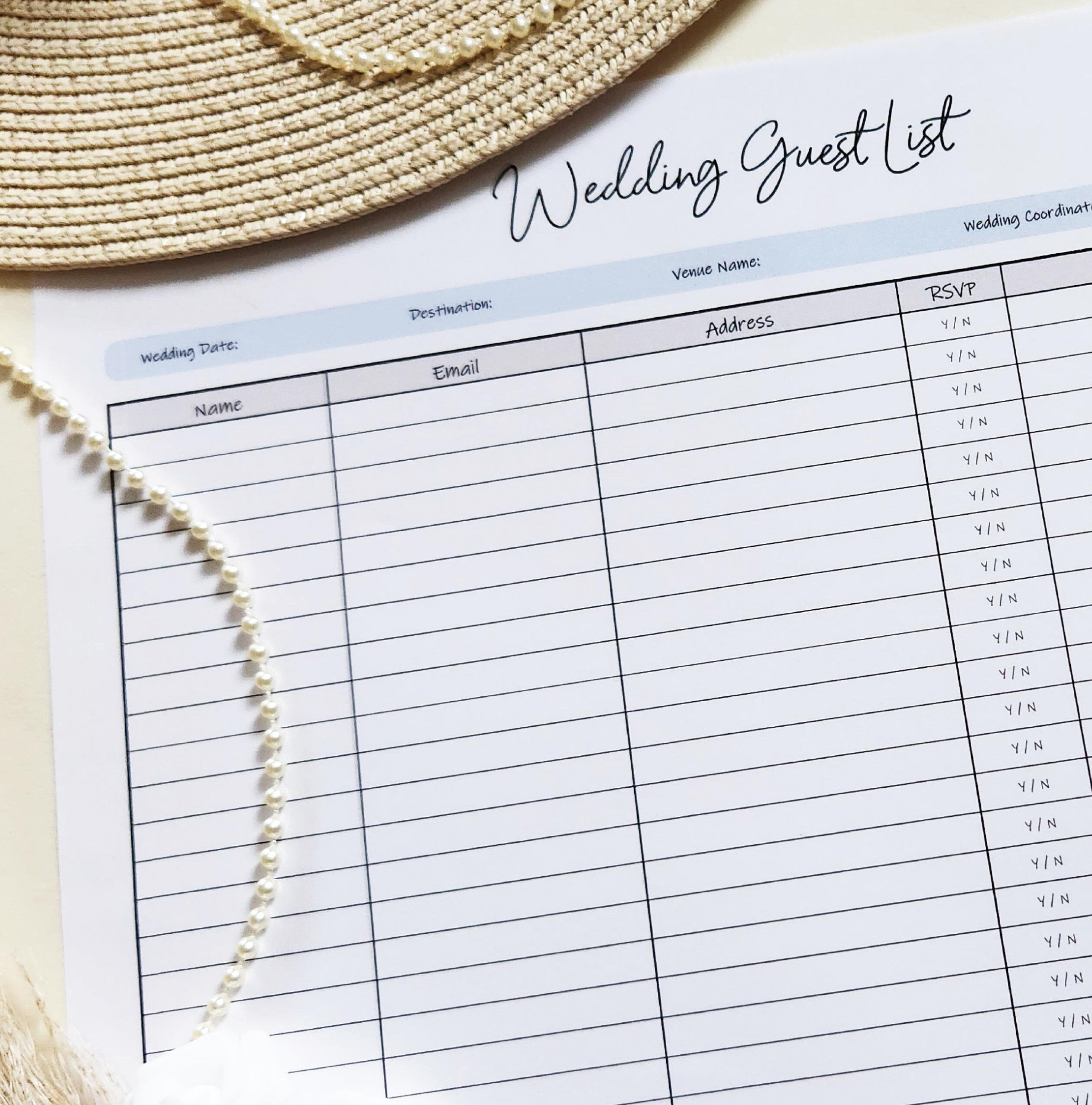 Printable Wedding Guest List Template Editable Guest List Tracker Guest ...