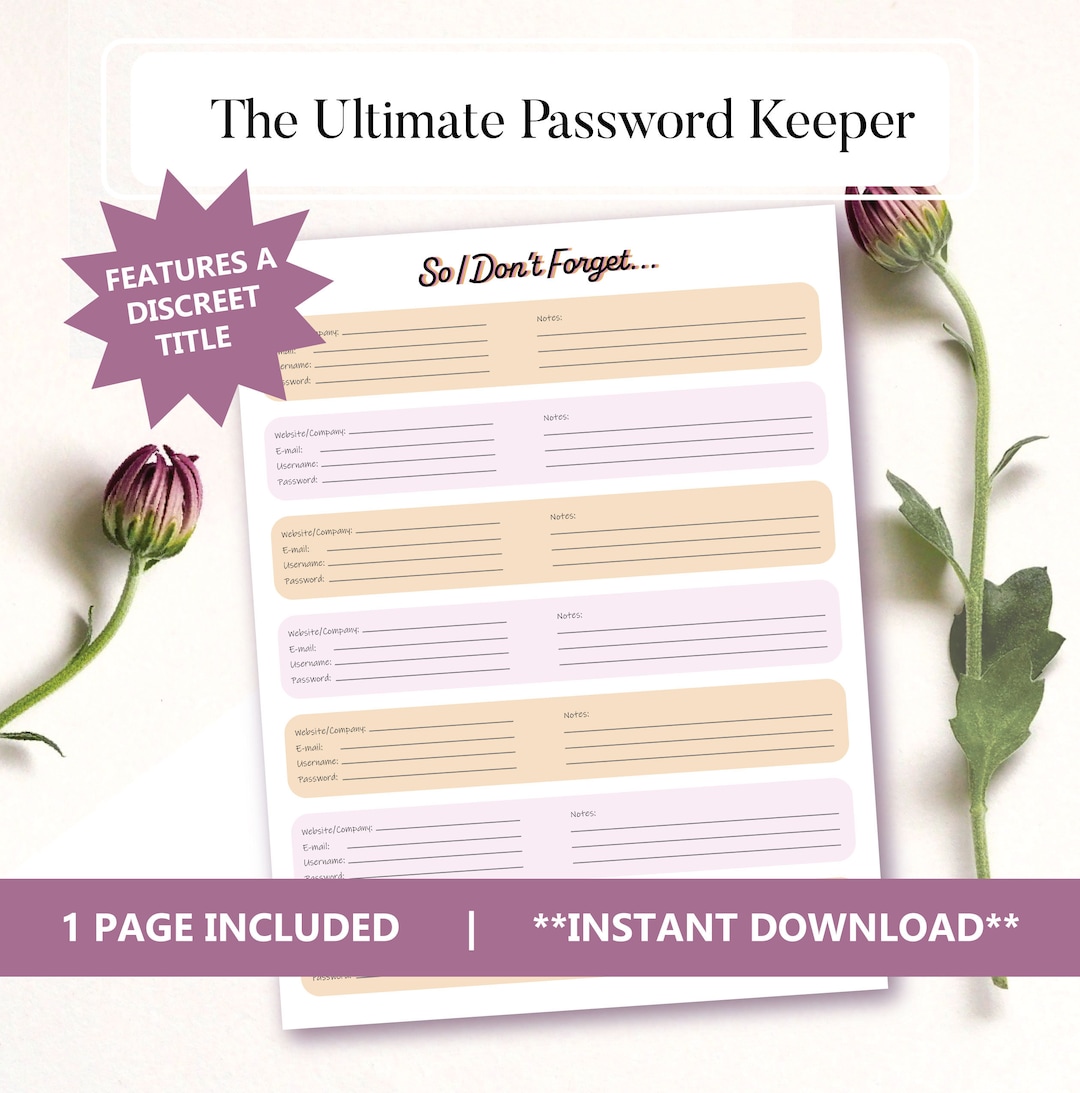 Printable Password Tracker for Family Password Keeper Digital Password ...