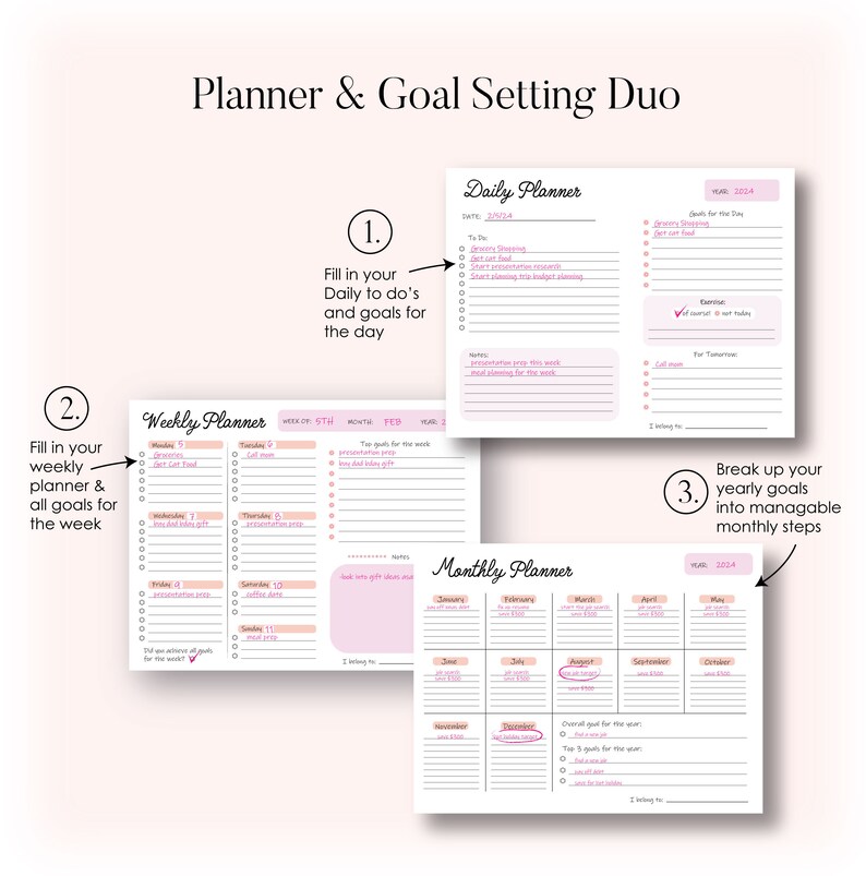 Goal Planner Package for Self Care Printable Templates Daily Planner ...