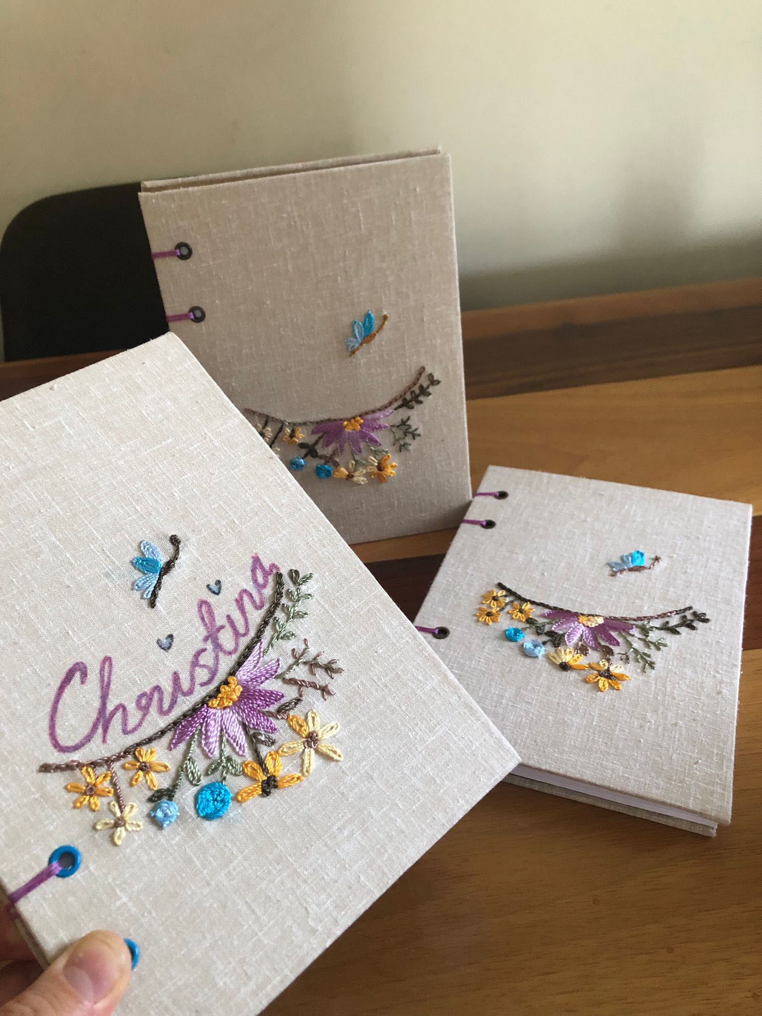 Custom Handmade Embroidered Notebook, Coptic Stitched Fabric Notebook ...