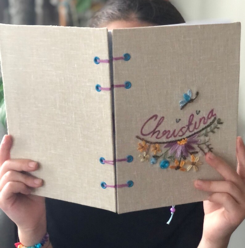 Custom Handmade Embroidered Notebook, Coptic Stitched Fabric Notebook ...