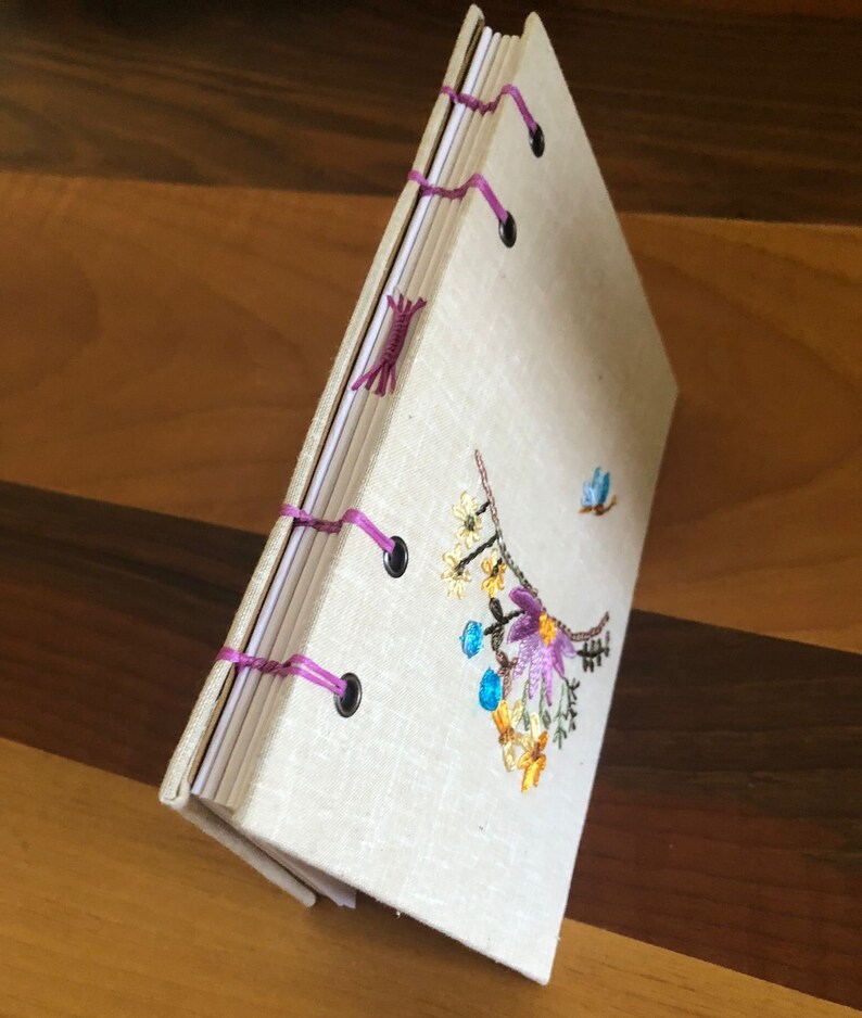 Custom Handmade Embroidered Notebook, Coptic Stitched Fabric Notebook ...