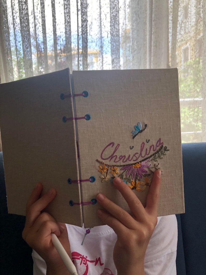 Custom Handmade Embroidered Notebook, Coptic Stitched Fabric Notebook ...