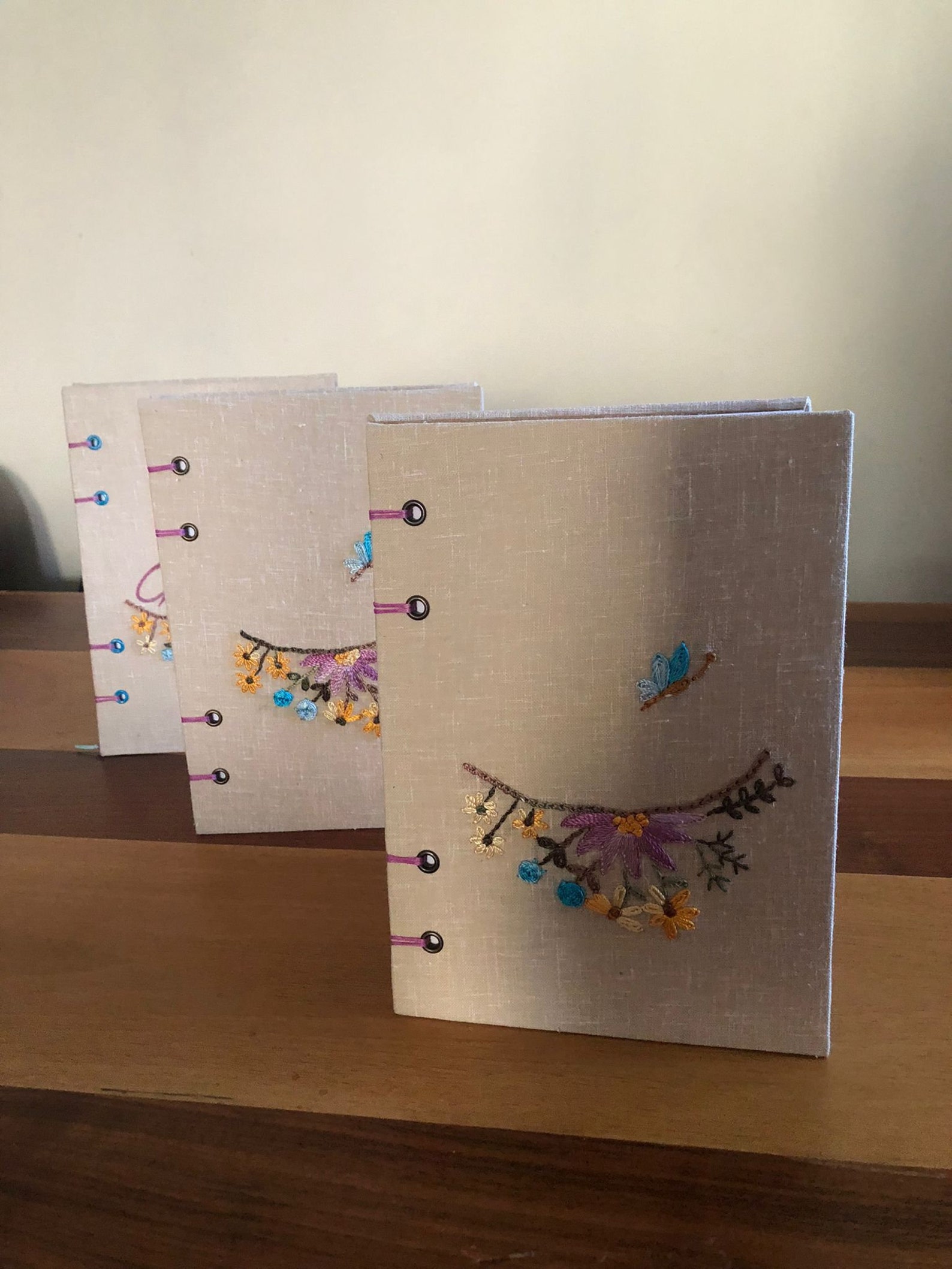 Custom Handmade Embroidered Notebook, Coptic Stitched Fabric Notebook ...