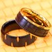 Wedge Cut Anniversary Ring, Gold Wedding Band With Black Design, Mens ...