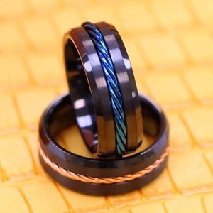 Men's Twisted Rope Center Engagement Ring, Black Tungsten Carbide Band ...
