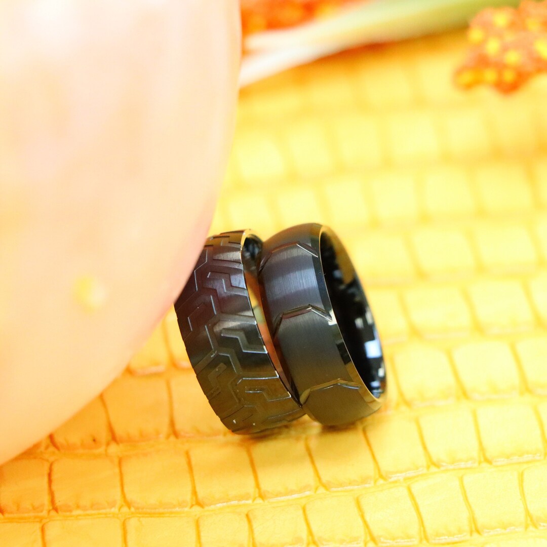 Black Wedding Ring, Tungsten Hip Hop Ring, Motorcycle Tire Ring ...