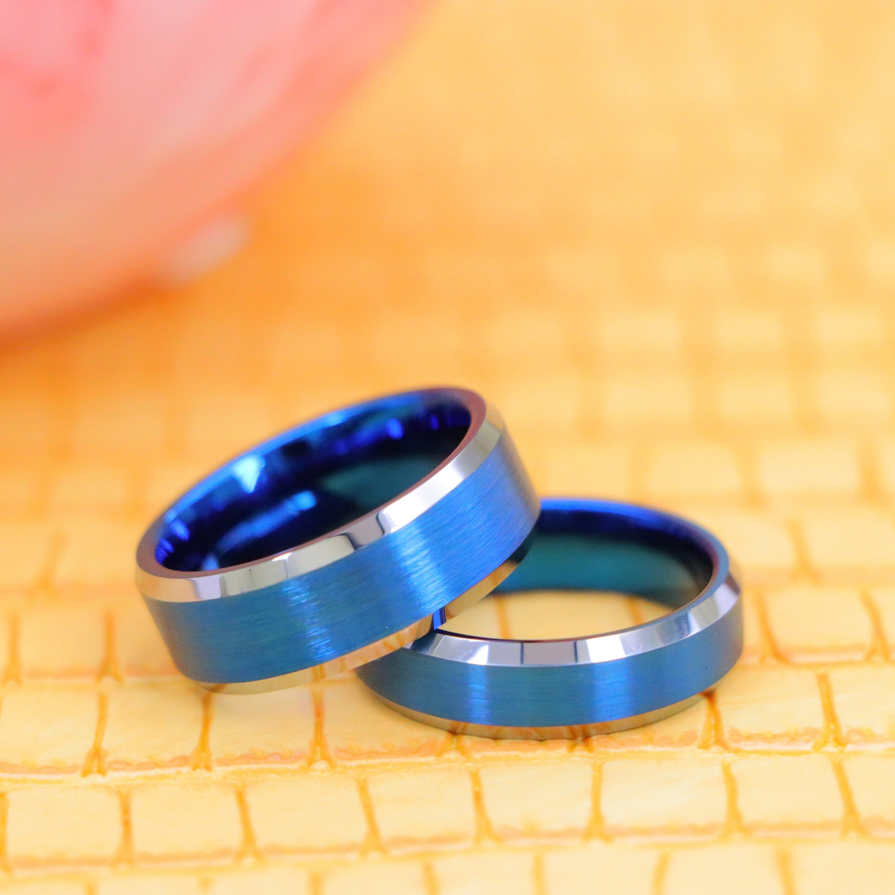 Blue Wedding Ring, Promise Ring for Men, Tungsten Blue Ring, Tungsten ...