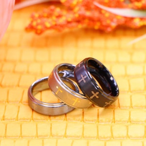 Black Tungsten Wedding Band With Cross Design Black Plated Tungsten ...