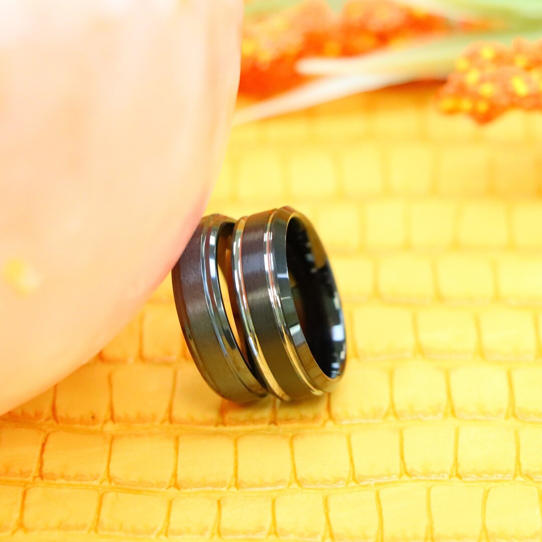 Men's Proposal Ring, Stepped Edges Tungsten Band, Black Tungsten ...