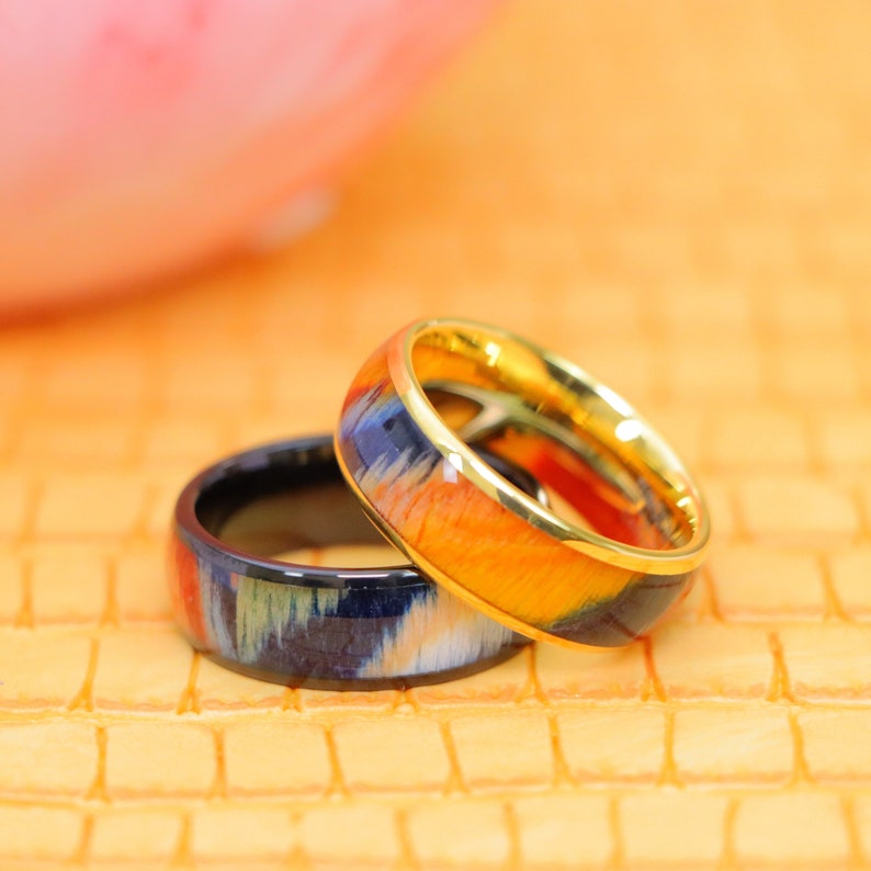 Multiple Color Dyed Rosewood Inlay Dome Gold Plated Tungsten Carbide ...