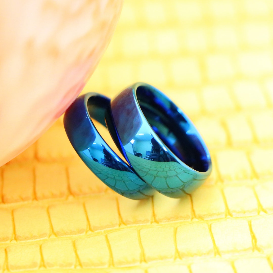 Blue Men's Ring, Blue Engagement Band, Men's Blue Ring, Couple Matching ...