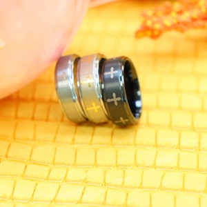 Black Tungsten Wedding Band With Cross Design Black Plated Tungsten ...