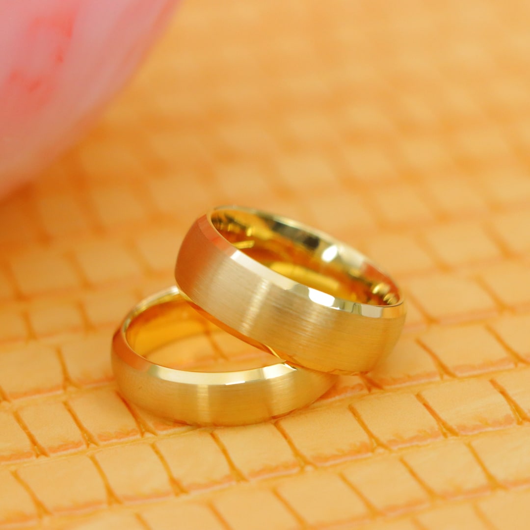 Men's Anniversary Ring, Men's Gold Wedding Ring, Brushed and Polished ...
