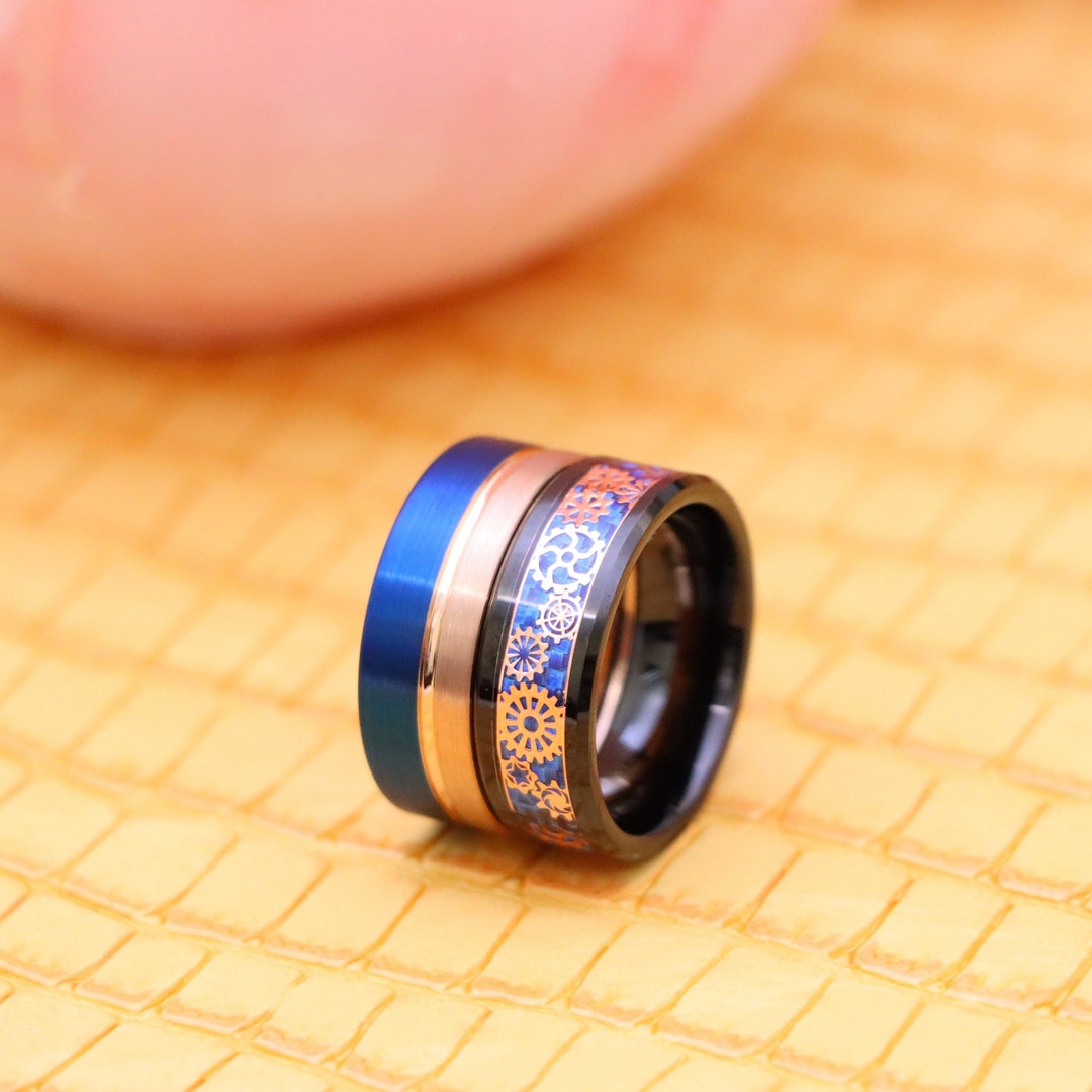 Engagement Ring, Men's Black Wedding Ring, Carbon Fiber Gear Wedding Ring, Men's Wedding Band ...