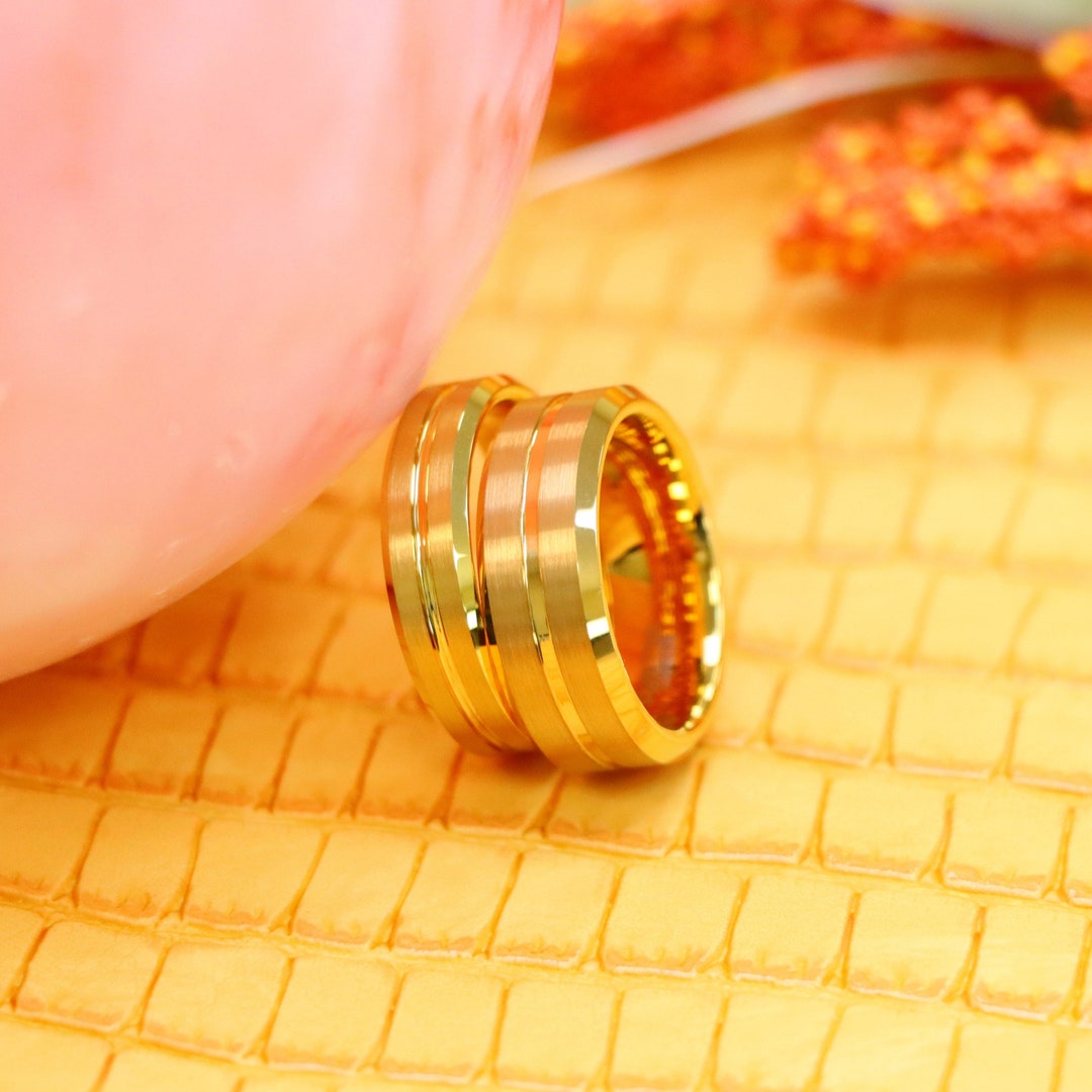 Yellow Gold Proposal Ring, Grooved Center, Brushed Ring, Promise Ring ...