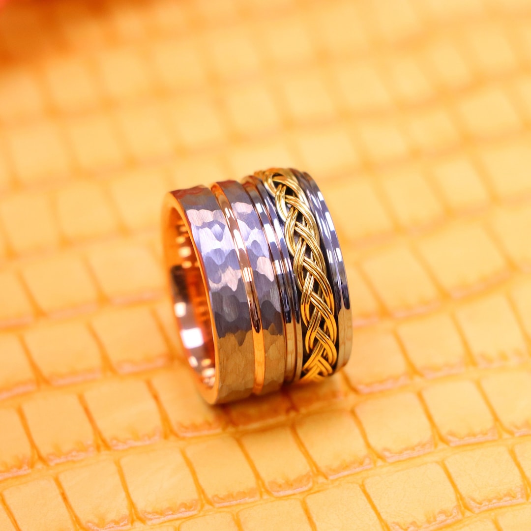Gold Braided Rope Inlay Tungsten Ring, 8mm Silver Tungsten Ring ...