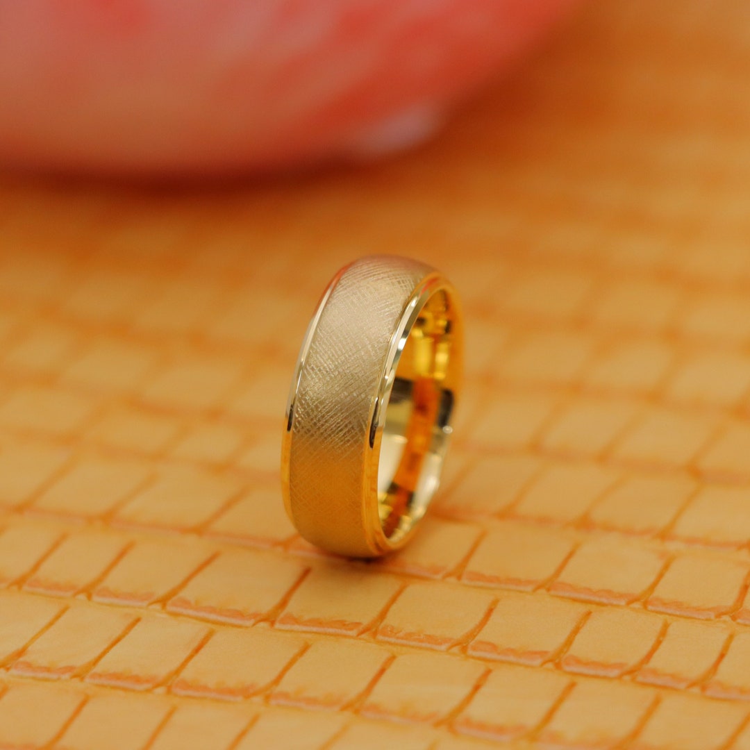 Width Gold Tungsten Carbide Ring, Unique Knurled Finish Center Men's ...
