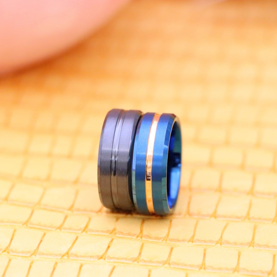 Rose Gold Inlay Engagement Ring, Blue Wedding Ring, Blue & Rose Gold ...