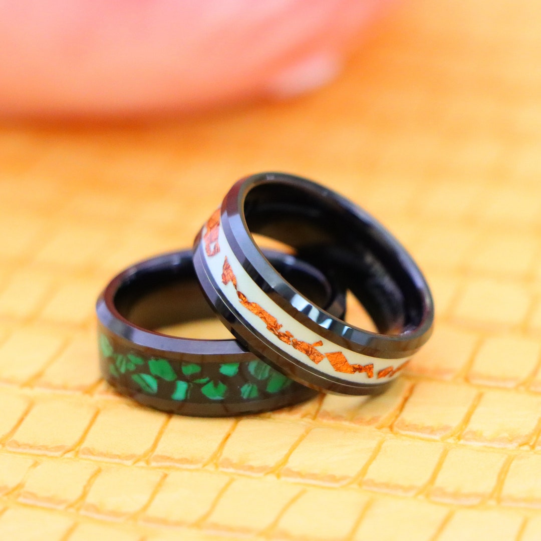 Black IP Plated Laser Engrave Promise Rings, for Him, Copper Wedding ...